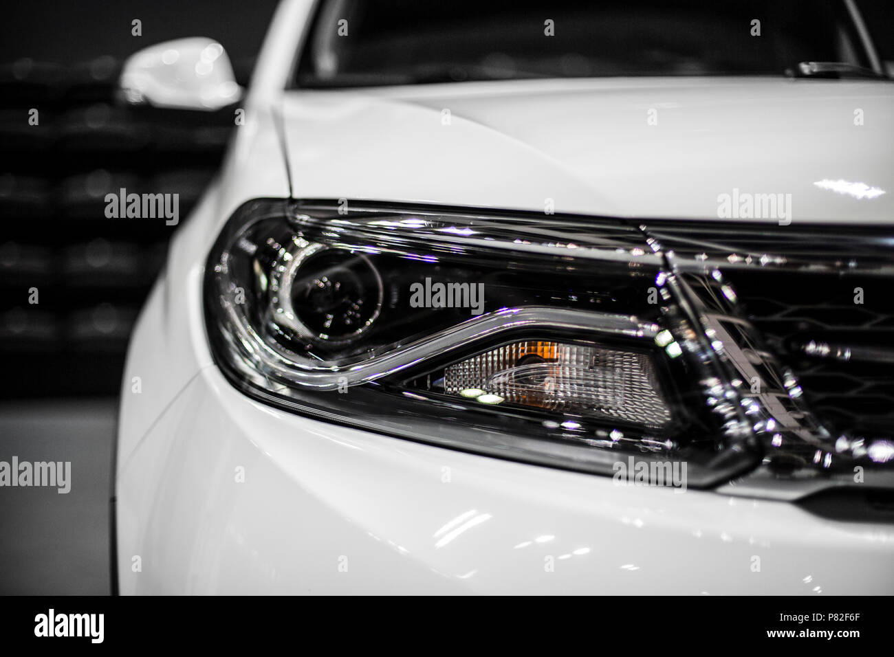 headlight of modern white car with led and xenon optics Stock Photo - Alamy
