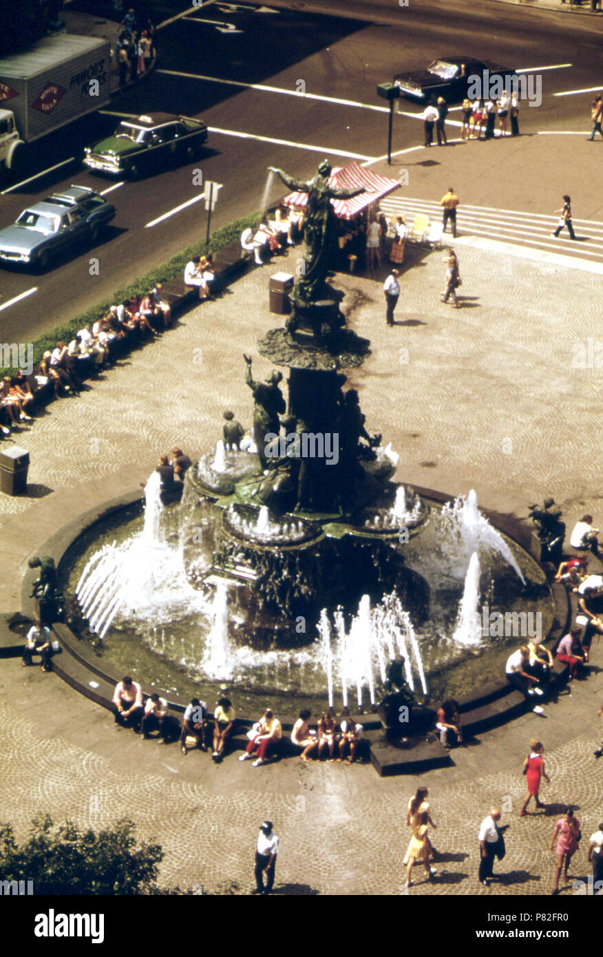 Tyler Davidson Fountain in Fountain Square. Truck Is on Fifth Street ...