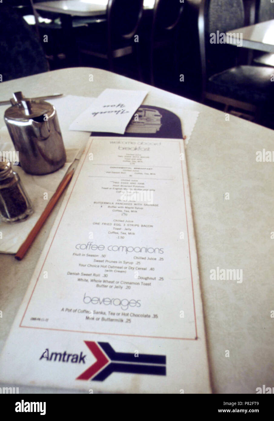 Amtrak Dining Car Menu