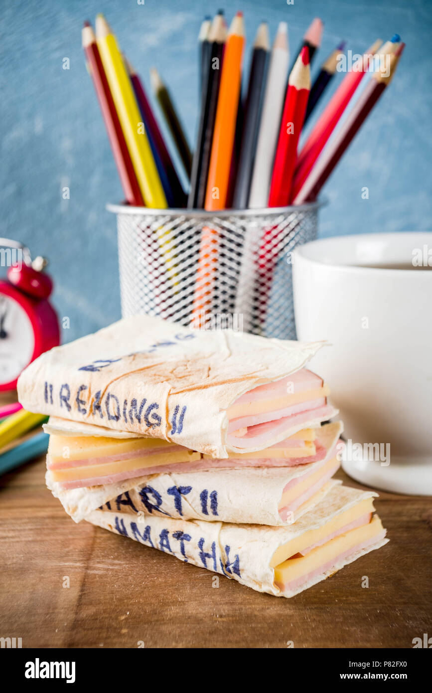 Back to school concept, Creative school sandwiches for breakfast or ...