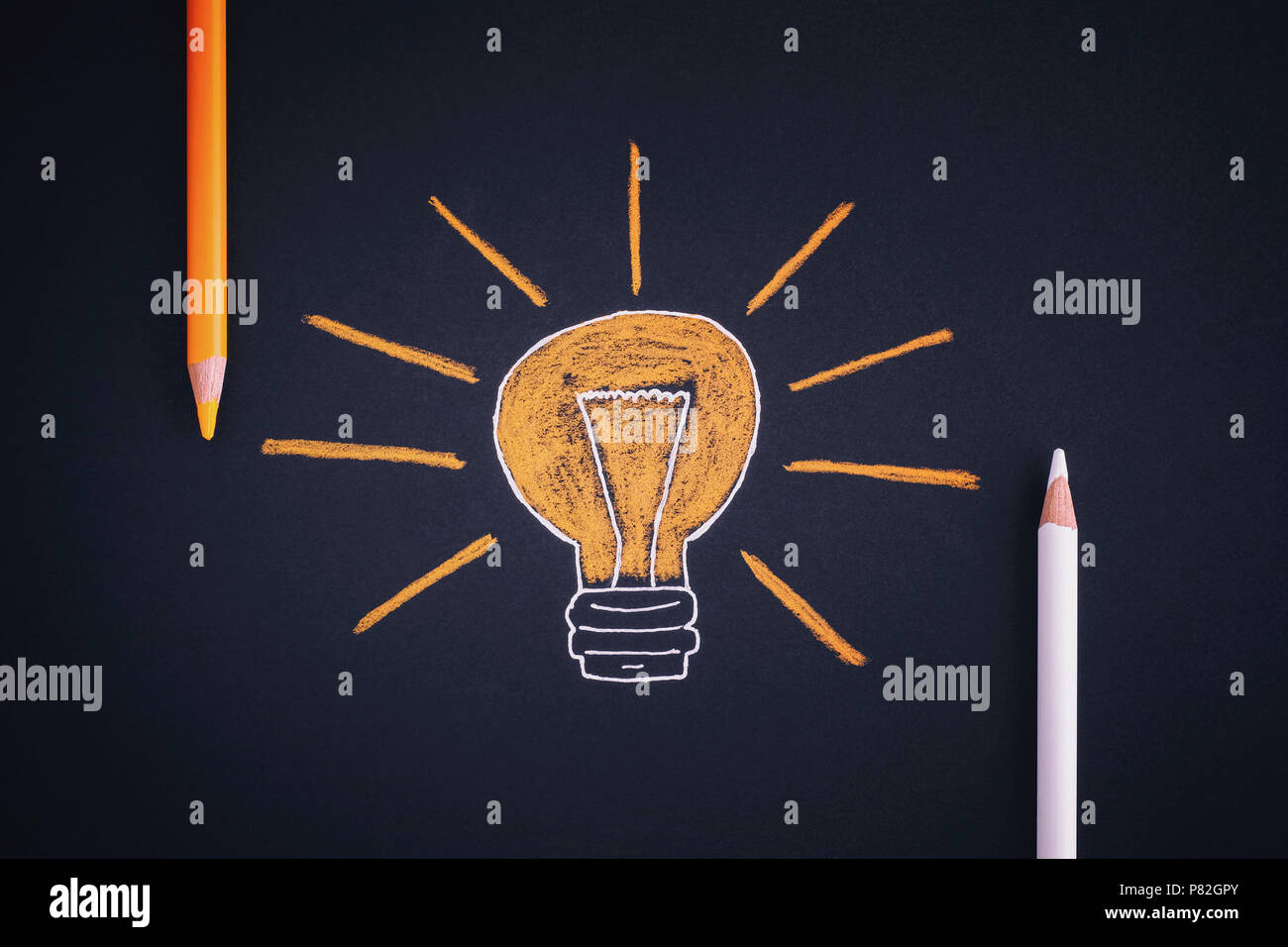 New Idea Concept. Drawing of a light bulb and colored pencils Stock ...