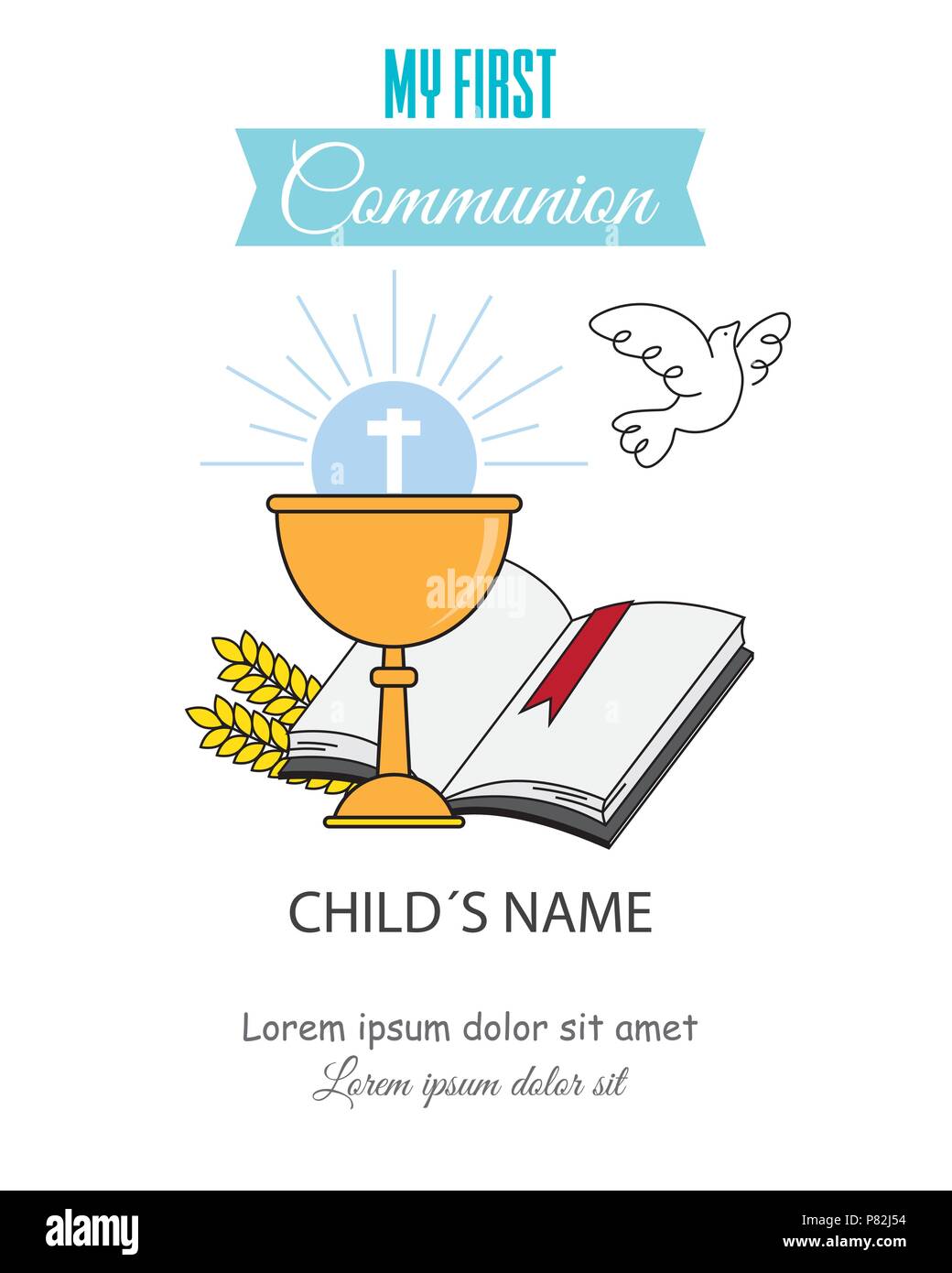 Card my first communion invitation. chalice with bible and dove of ...