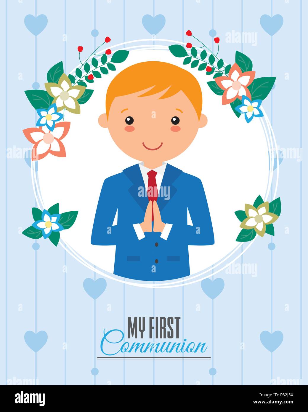 my first communion boy. Boy with communion dress and flower frame Stock ...