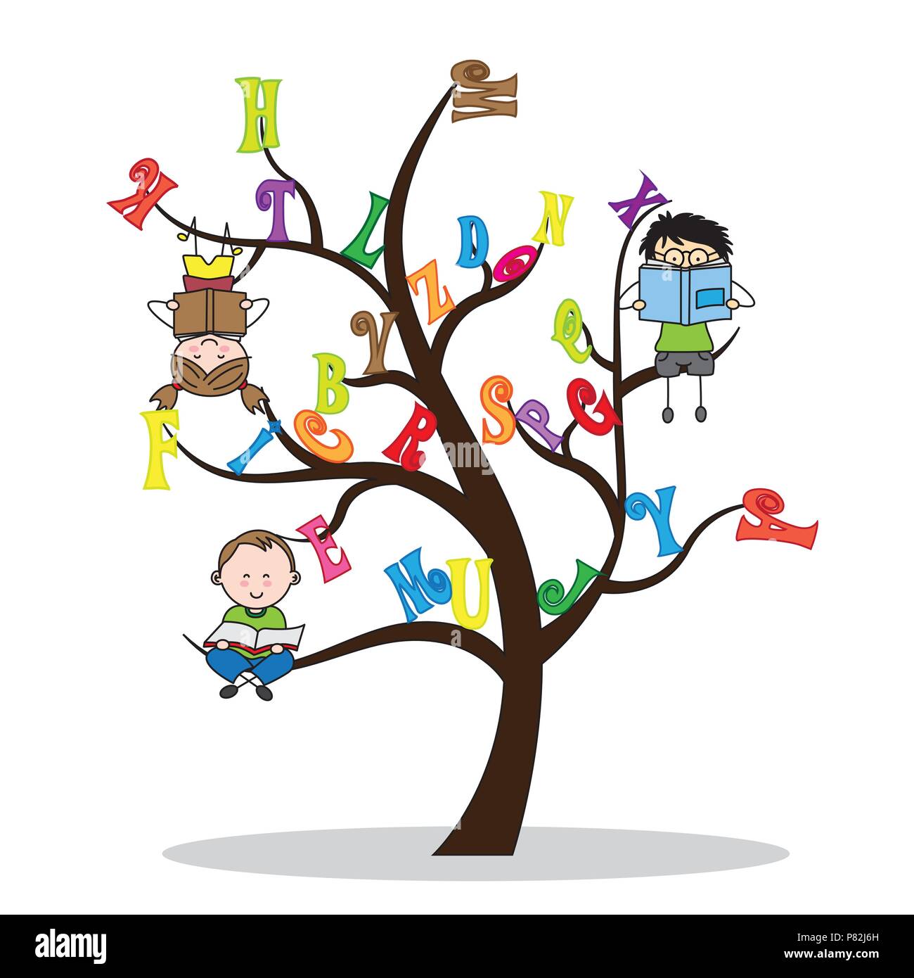 tree with the alphabet and children reading Stock Vector Image & Art ...