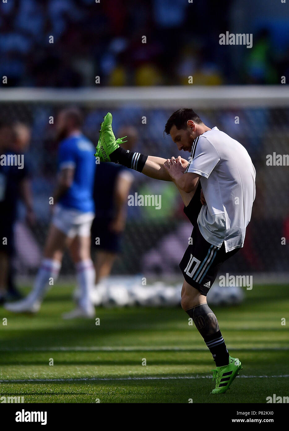 MOSCOW, RUSSIA - JUNE 16: Lionel Messi of Argentina warm-up before ...