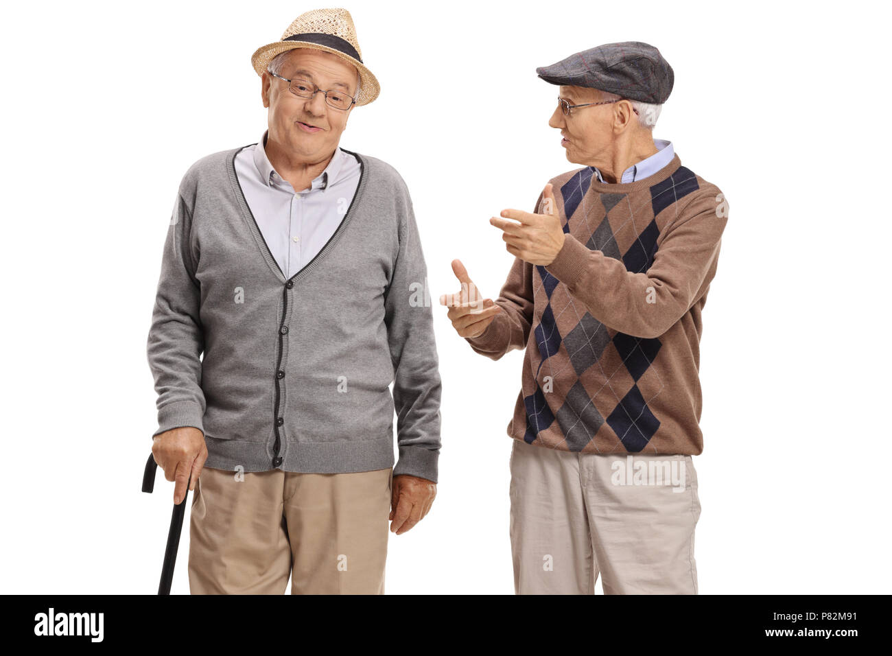 Seniors having a conversation isolated on white background Stock Photo ...