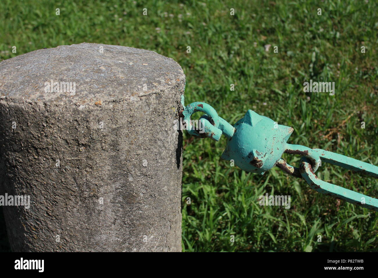 Decorative copper and heavy ball and chain boundary designation at the ...
