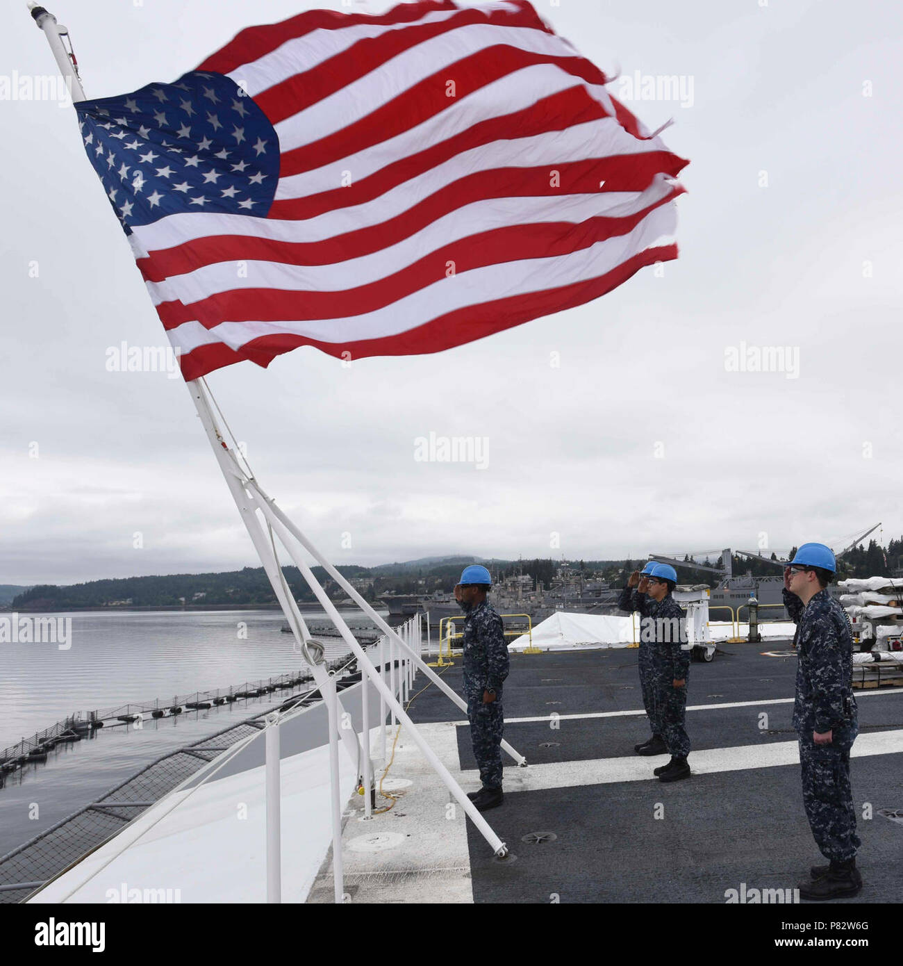 Wash. (July 4, 2016) The Sailors on the color detail salute the ...