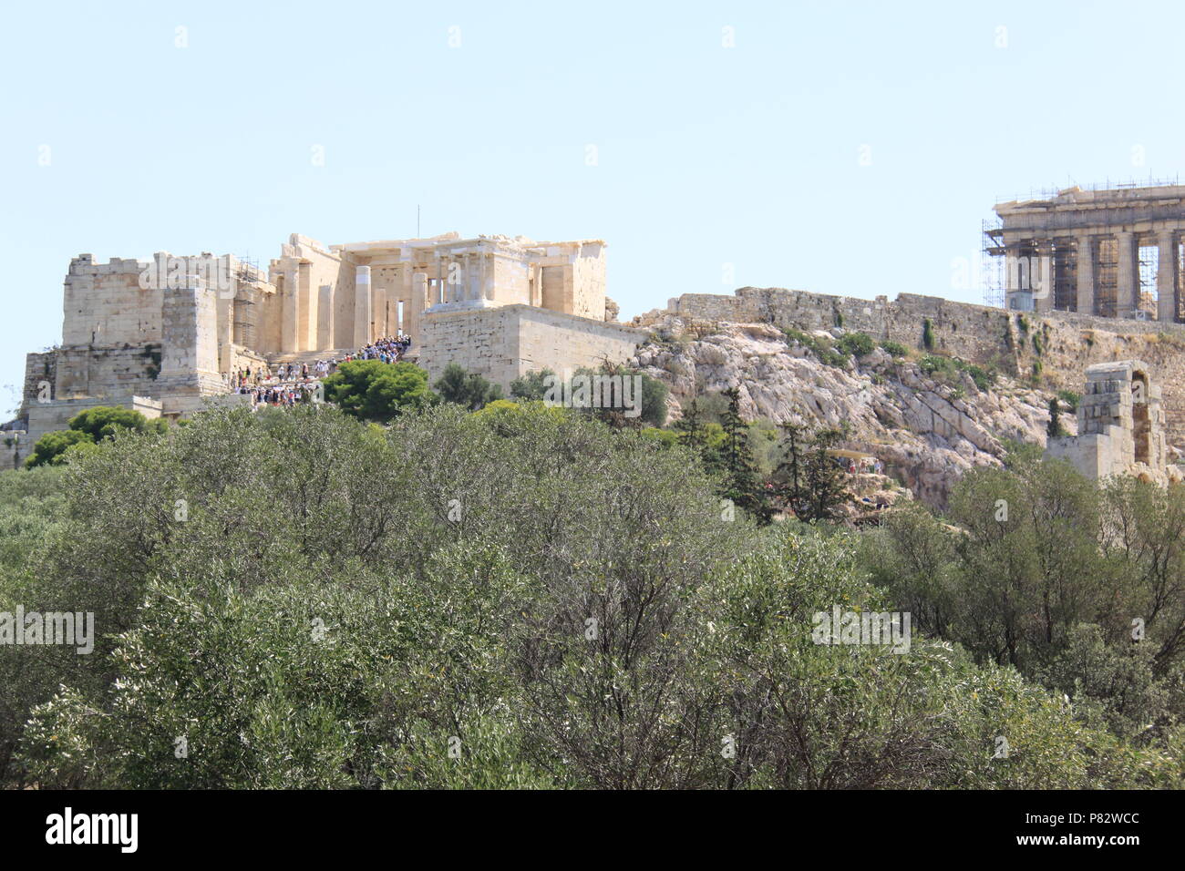 View towards the Acropolis (an ancient citadel located on a rocky ...