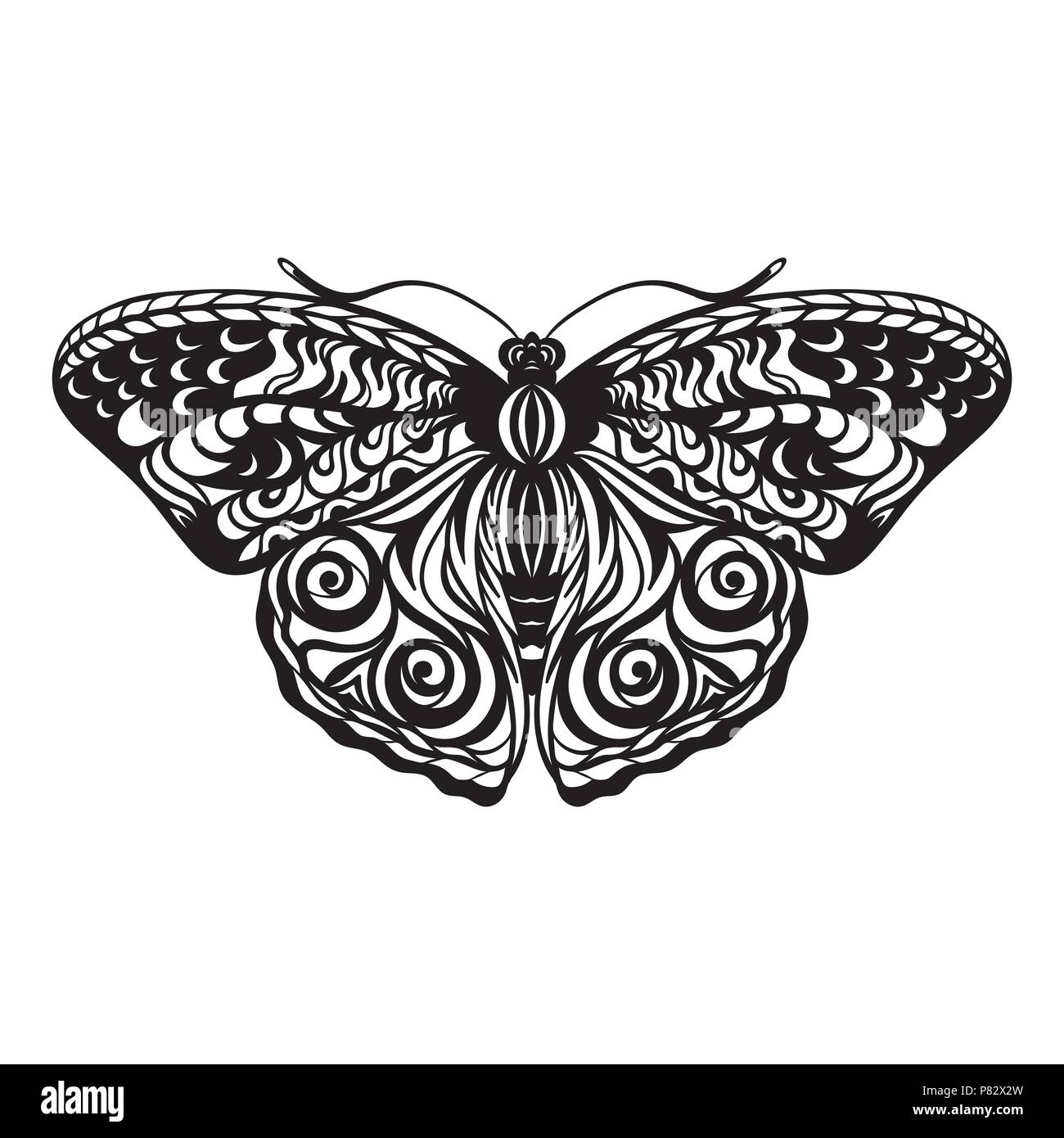 Butterfly black vector. Pattern on the wings. Laser cutting Stock ...