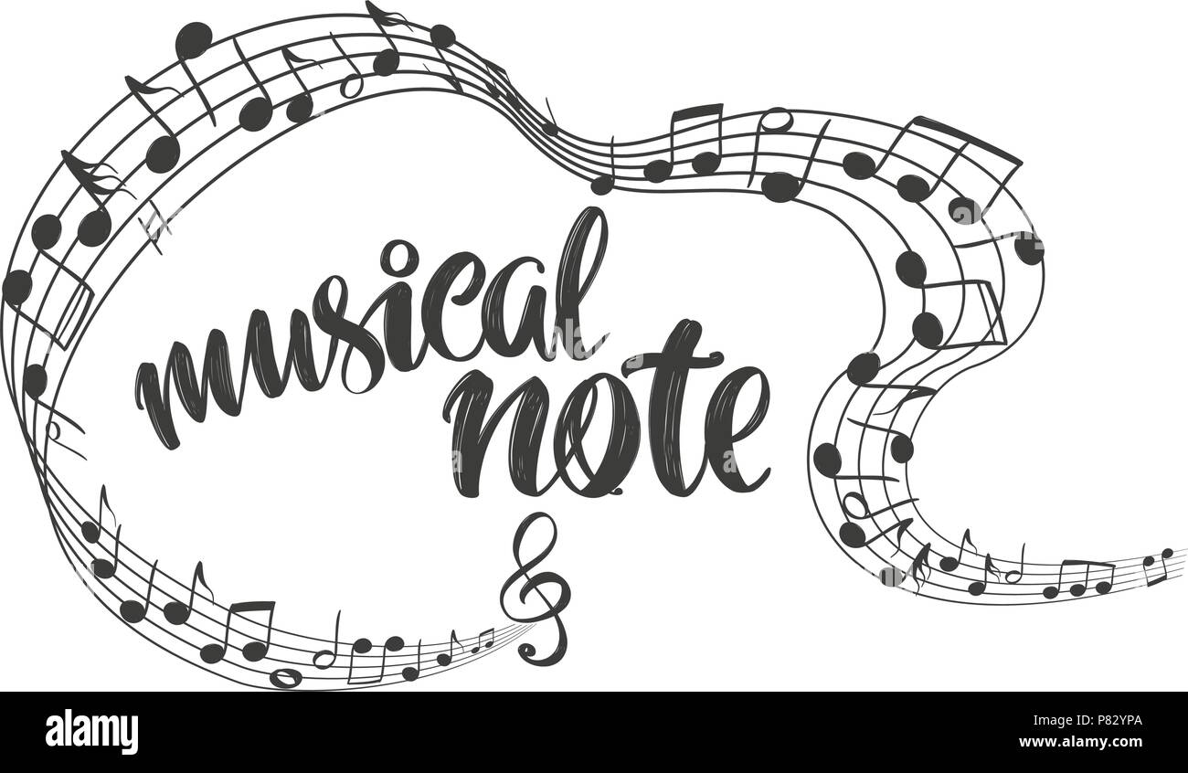musical notes icon, love music, calligraphy text hand drawn vector ...