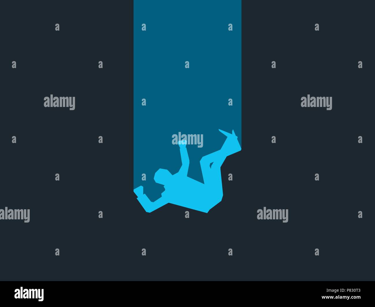 Falling man. Male blue silhouette on black background. Retro style ...