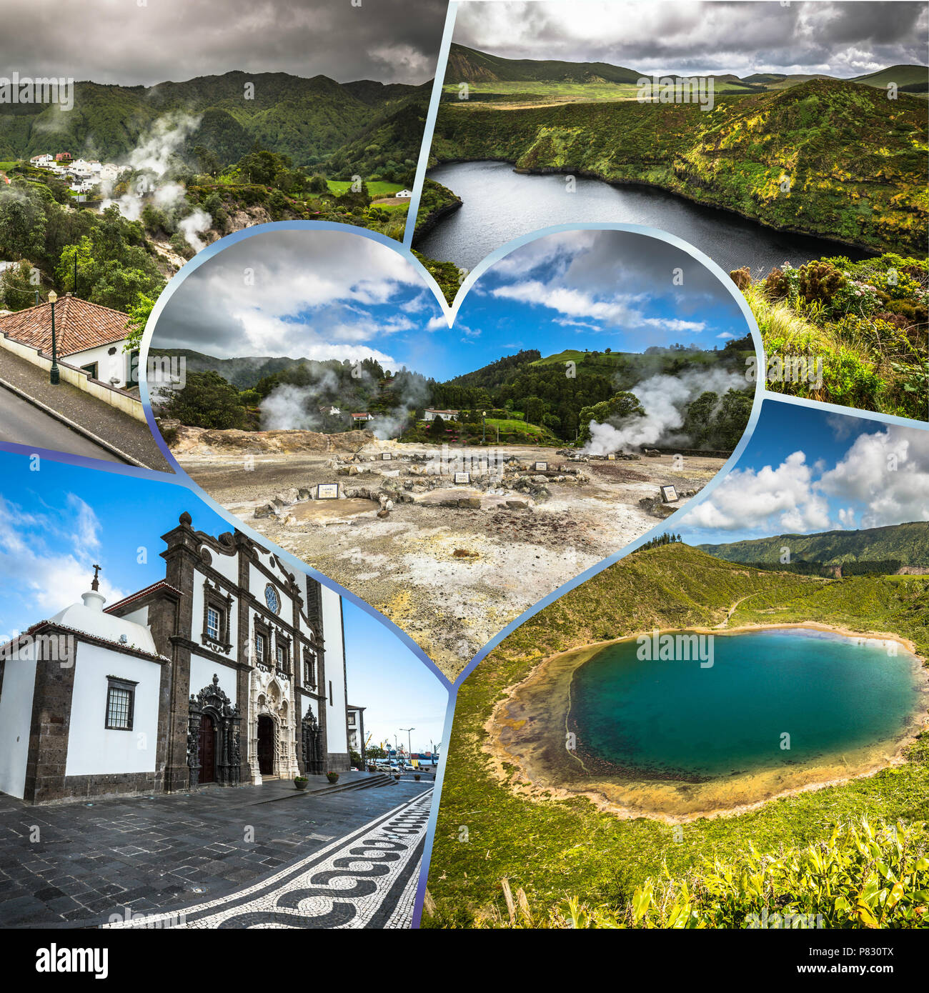 Collage of Azores panoramic landscape from lagoons Portugal Stock Photo ...