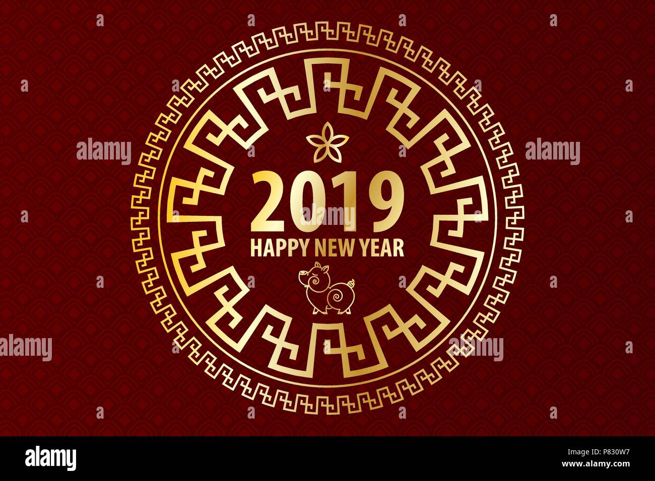 2019 chinese new year yellow pig. Golden asian frame. Red holiday ...