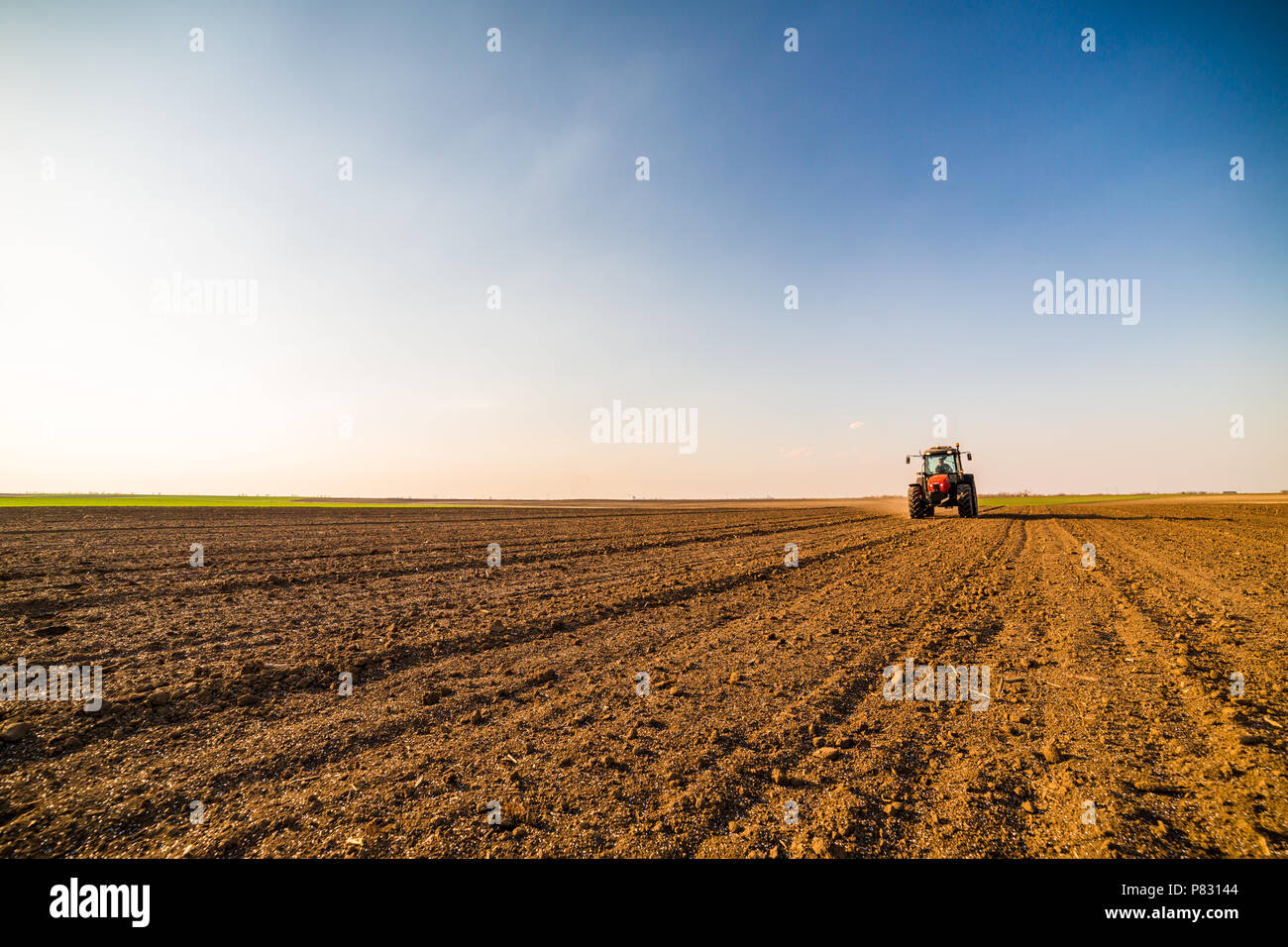 Farmer fertilizing arable land with nitrogen, phosphorus, potassium ...
