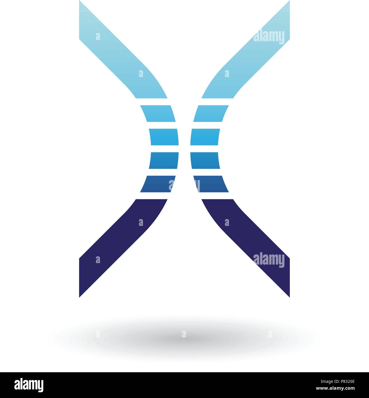 Vector Illustration of a Blue Bow Shaped Striped Icon for Letter X ...