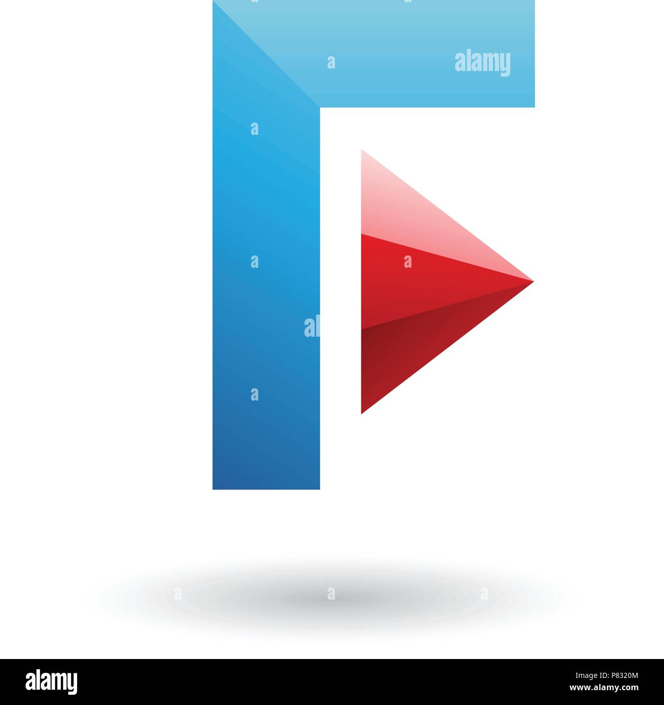 Vector Illustration of a Blue Icon of Letter F with a Triangle isolated ...