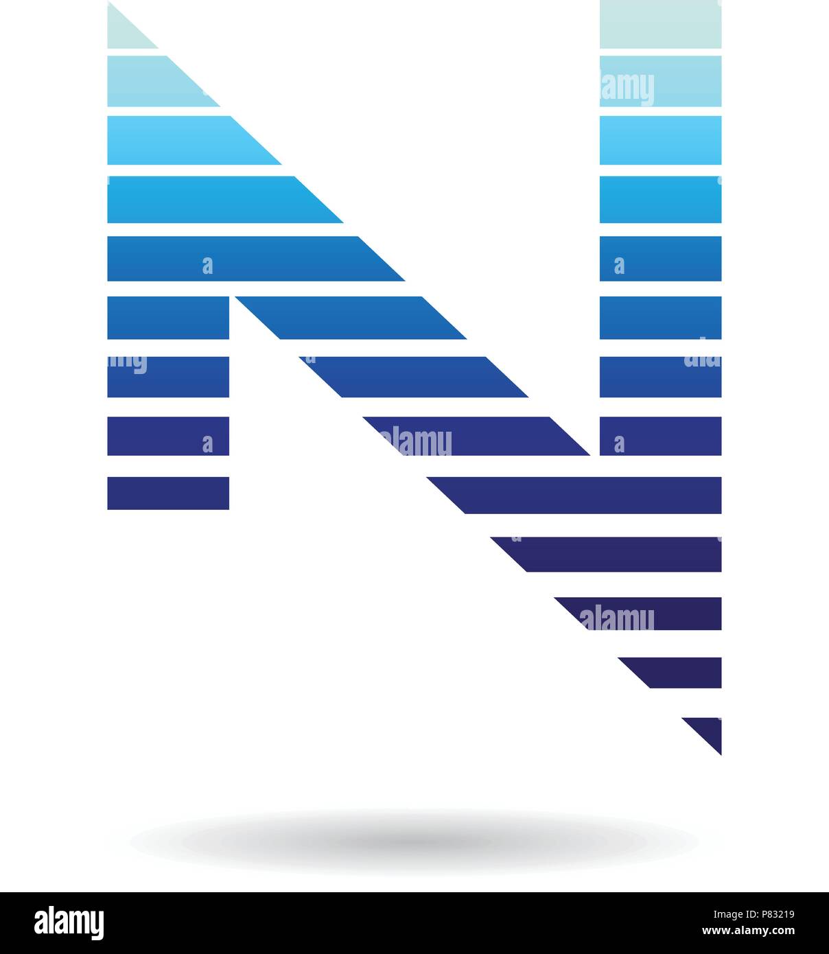 Vector Illustration of a Blue Striped Icon for Letter N isolated on a ...