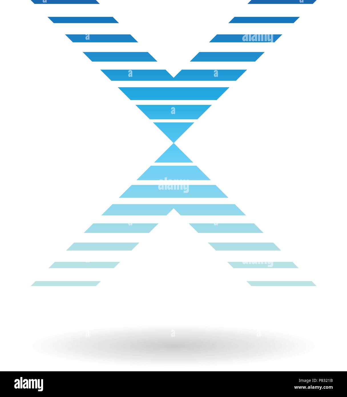Vector Illustration of a Blue Striped Icon for Letter X isolated on a ...