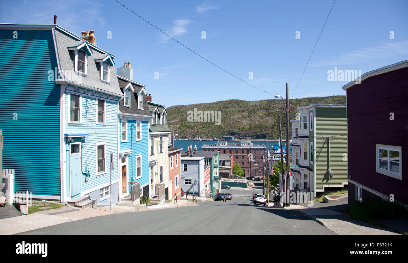 June 23, 2018- St. Johns, Newfoundland: Looking at colorful homes down ...