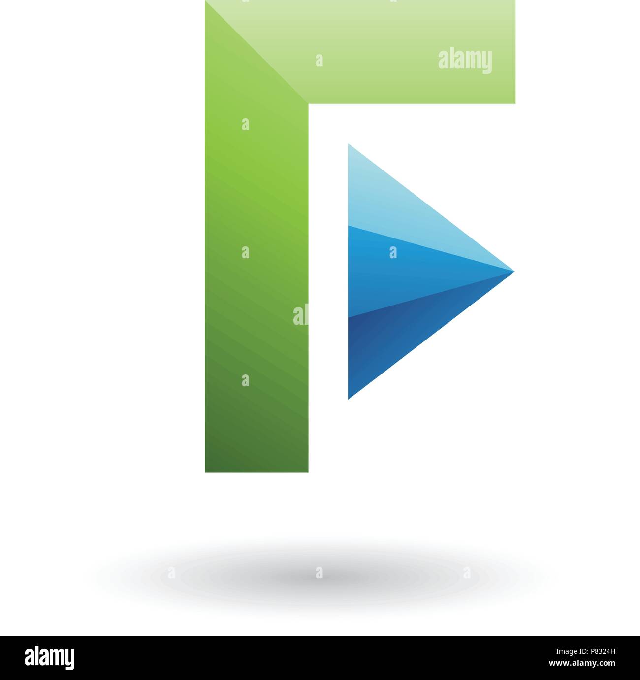 Vector Illustration of a Green Icon of Letter F with a Triangle ...