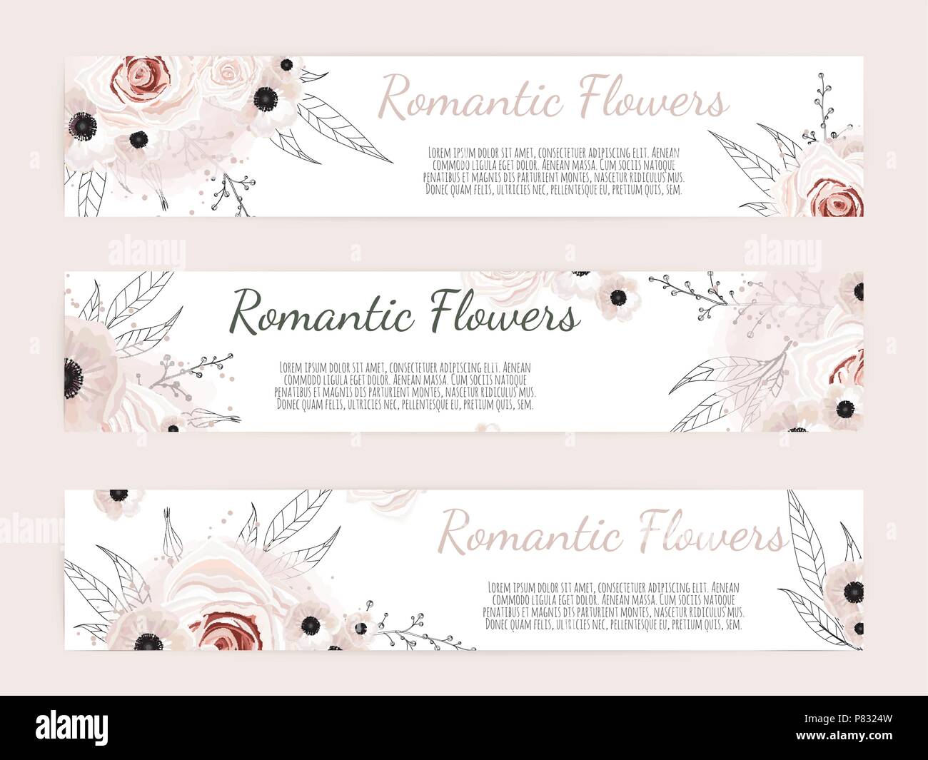 botanic background with wild flowers, leaves. Spring ornament concept ...