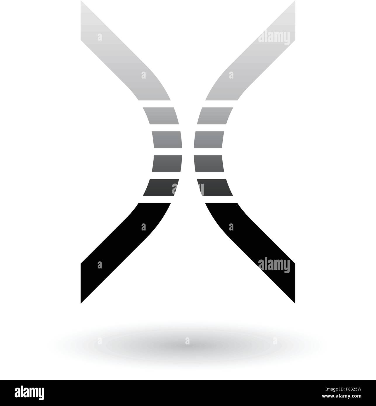 Vector Illustration of a Grey Bow Shaped Striped Icon for Letter X ...