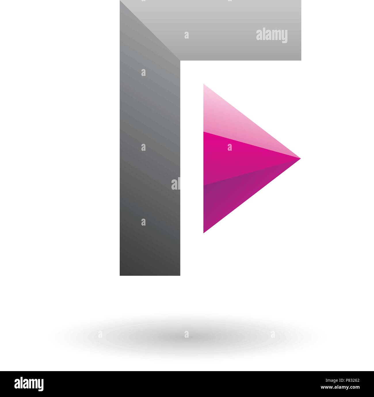 Vector Illustration of a Grey Icon of Letter F with a Triangle isolated ...