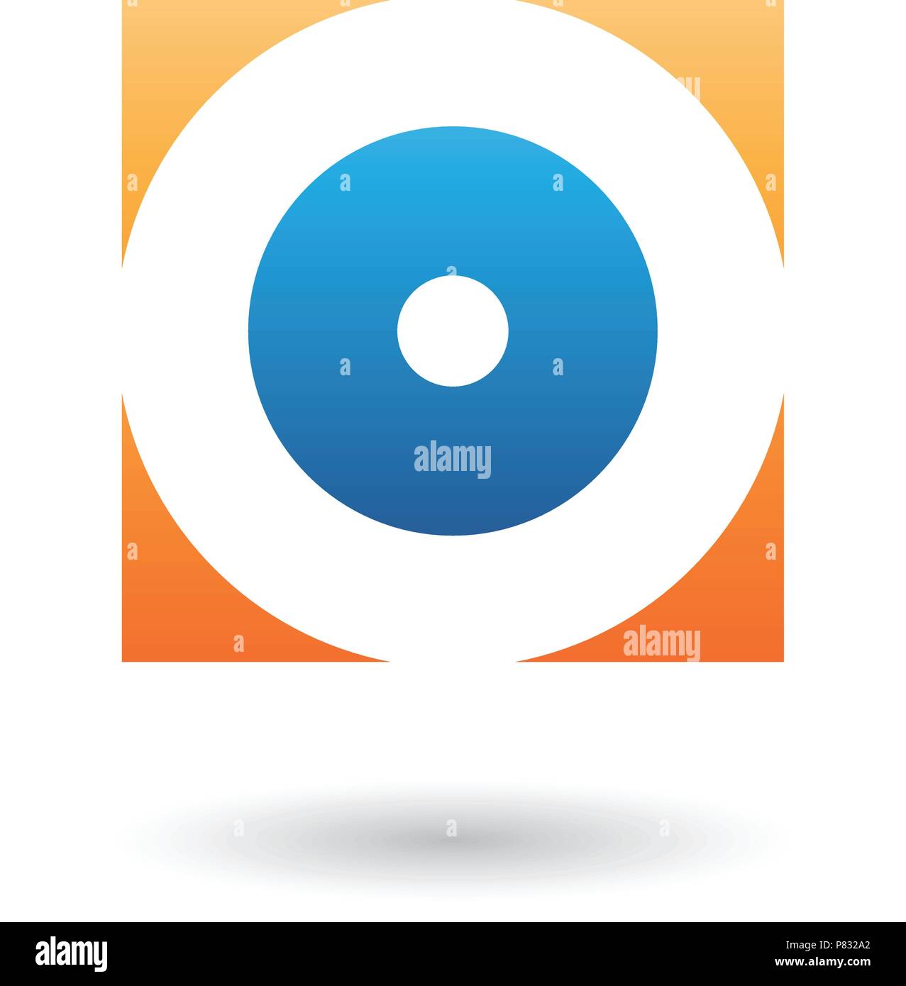 Vector Illustration of Orange and Blue Square Icon of a Thick Letter O ...