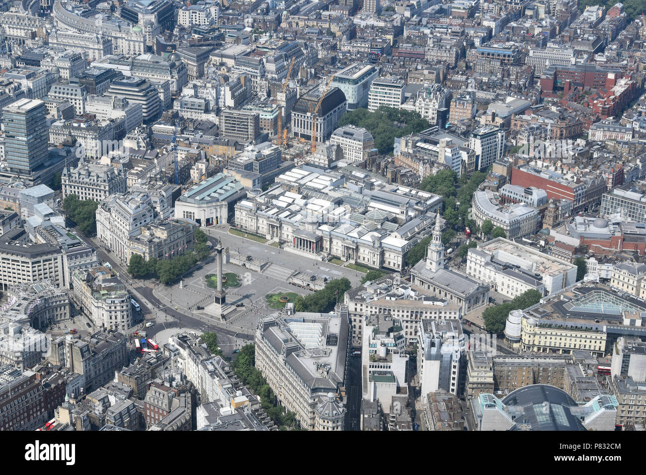 Trafalgar Square, London seen from above in a helicopter featuring ...