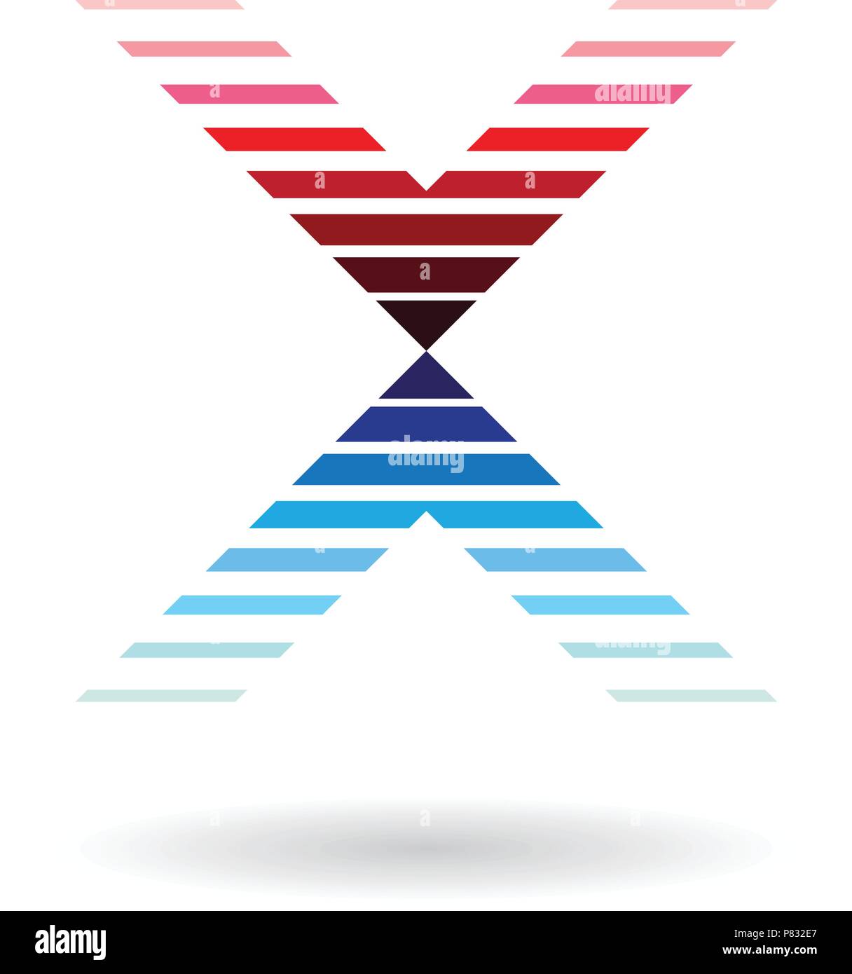 Vector Illustration of a Red and Blue Striped Icon for Letter X ...
