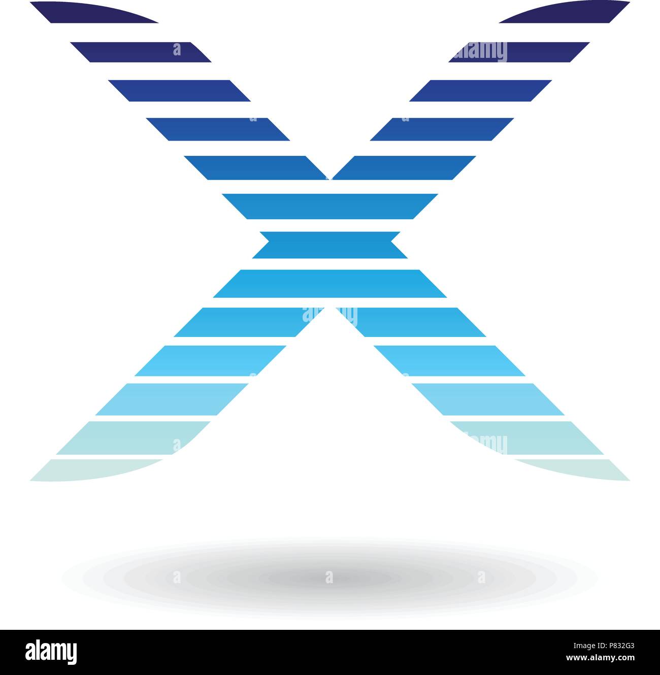 Vector Illustration of a Rounded Striped Blue Icon for Letter X Stock ...