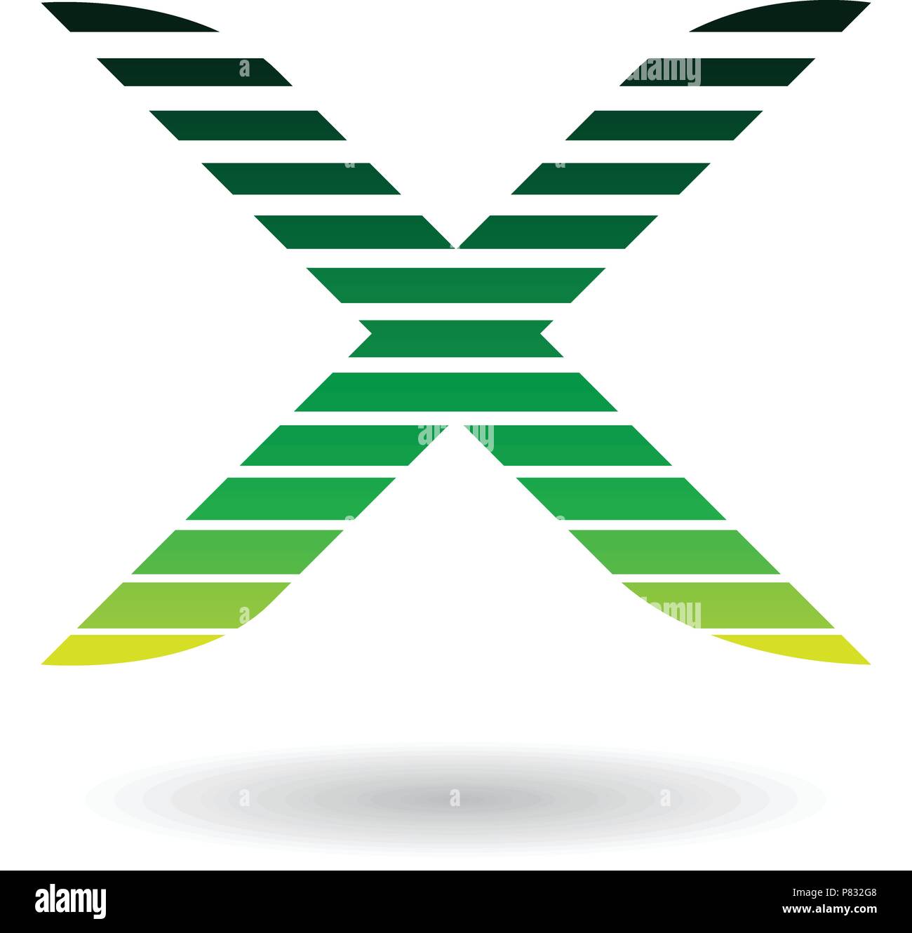 Vector Illustration of a Rounded Striped Green Icon for Letter X Stock ...