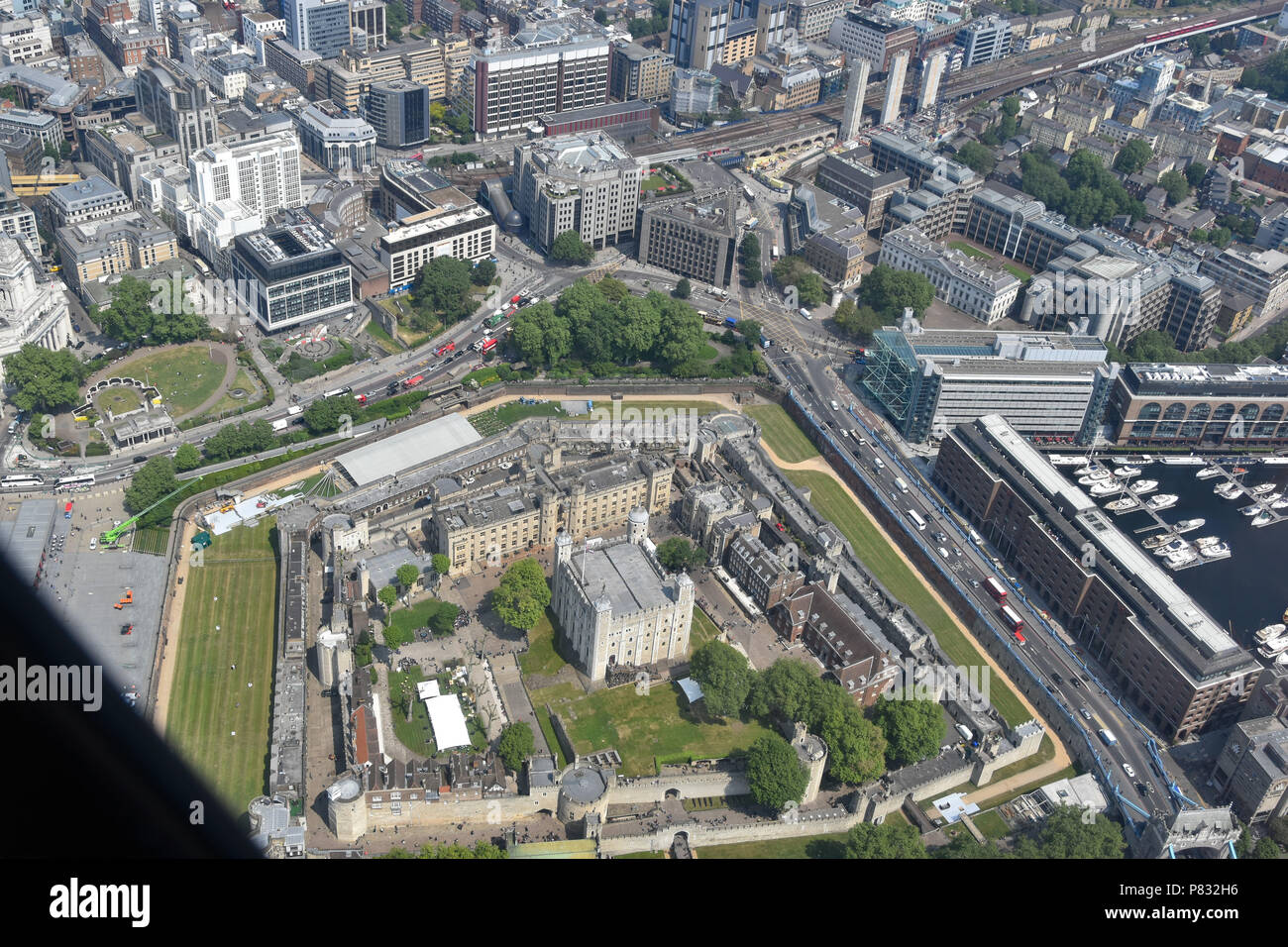The Tower of London seen from a helicopter, London, United Kingdom ...