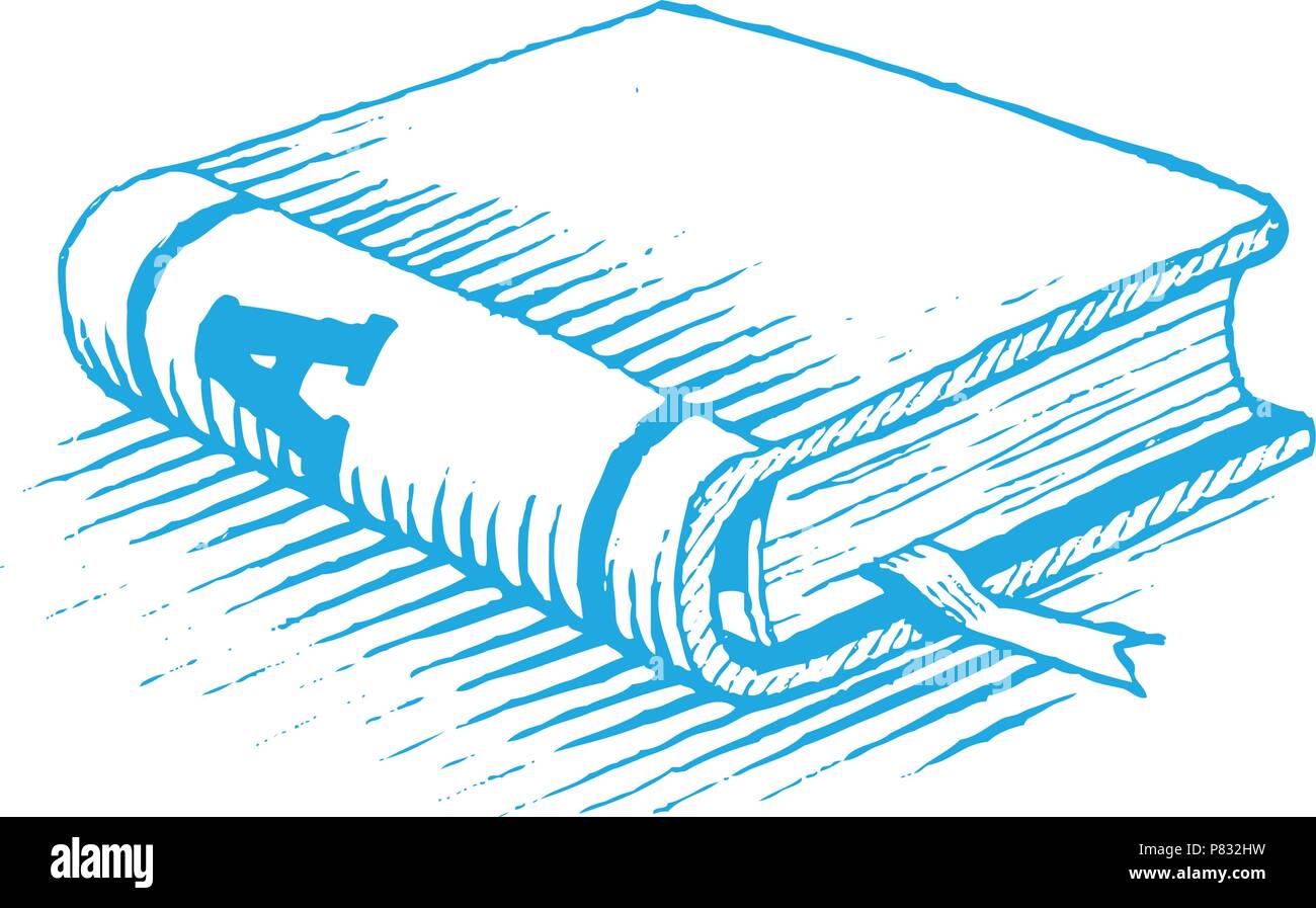 Vectorized Ink Drawing of a Blue Book isolated on a White Background ...