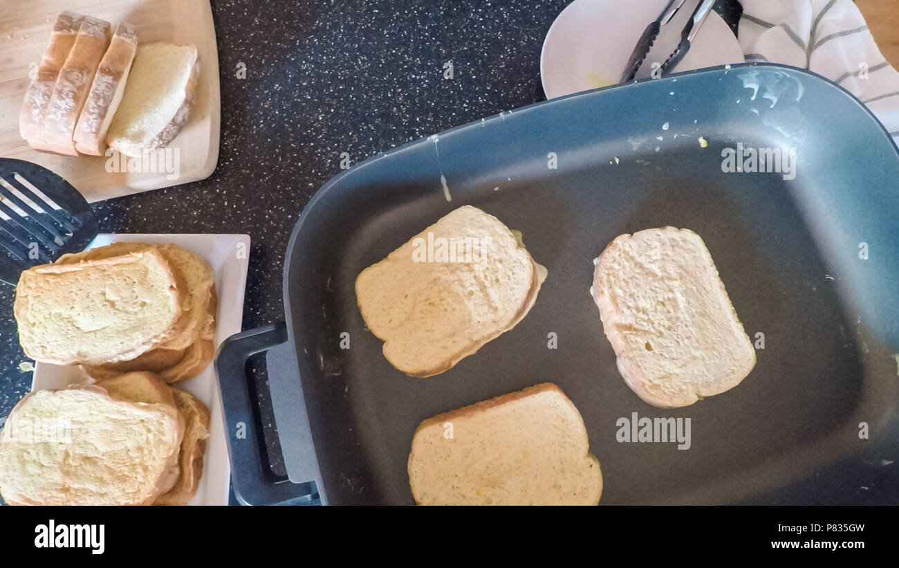 Step by step. Preparing French toast for breakfast Stock Photo - Alamy
