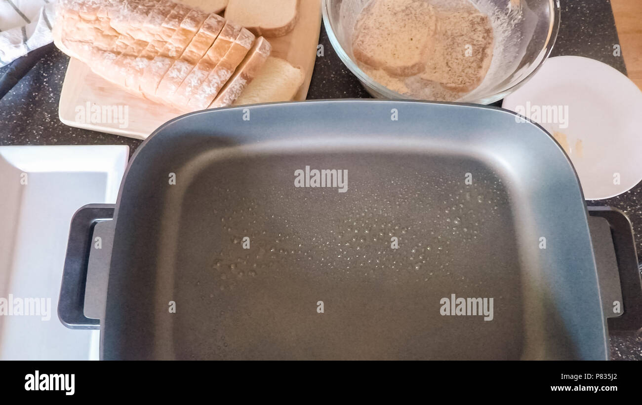 Step by step. Preparing French toast for breakfast Stock Photo - Alamy
