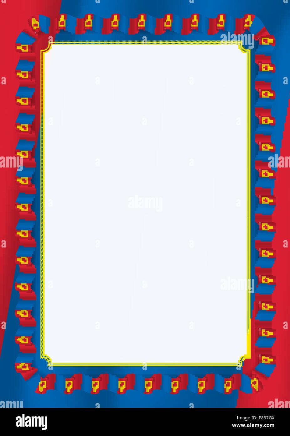 Frame and border of ribbon with Mongolia flag, template elements for ...