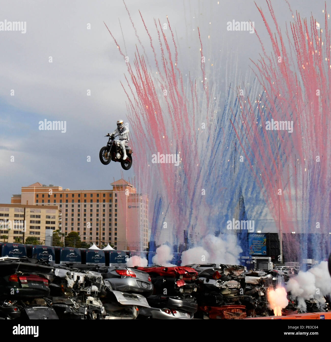 7-8-18. Las Vegas NV. X-Games rider Travis Pastrana does his first jump ...