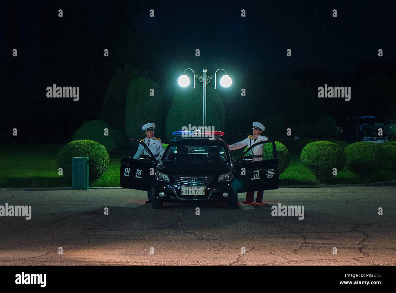 09th July, 2018. Street scene in Pyongyang Two North Korean traffic ...