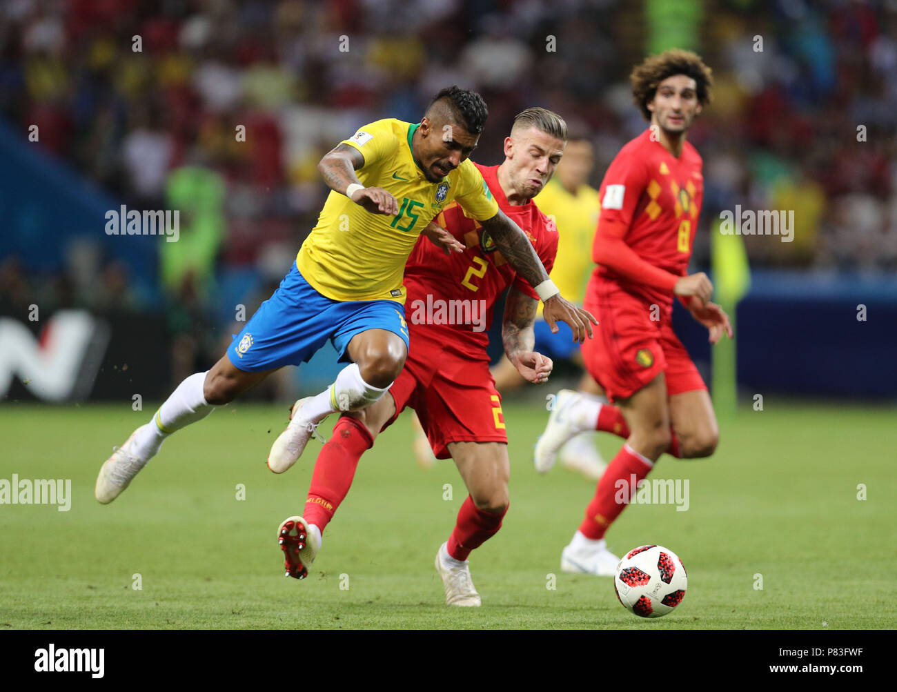 Kazan, Russia. 6th July, 2018. Paulinho (BRA), Toby Alderweireld (BEL ...