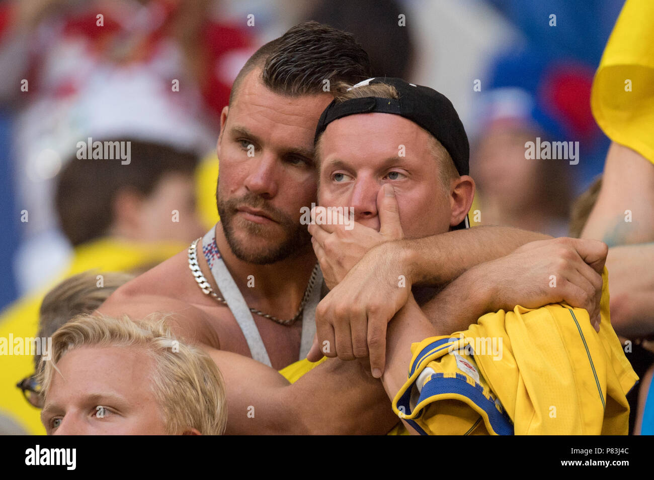 Samara, Russland. 07th July, 2018. Swedish fans are disappointed ...