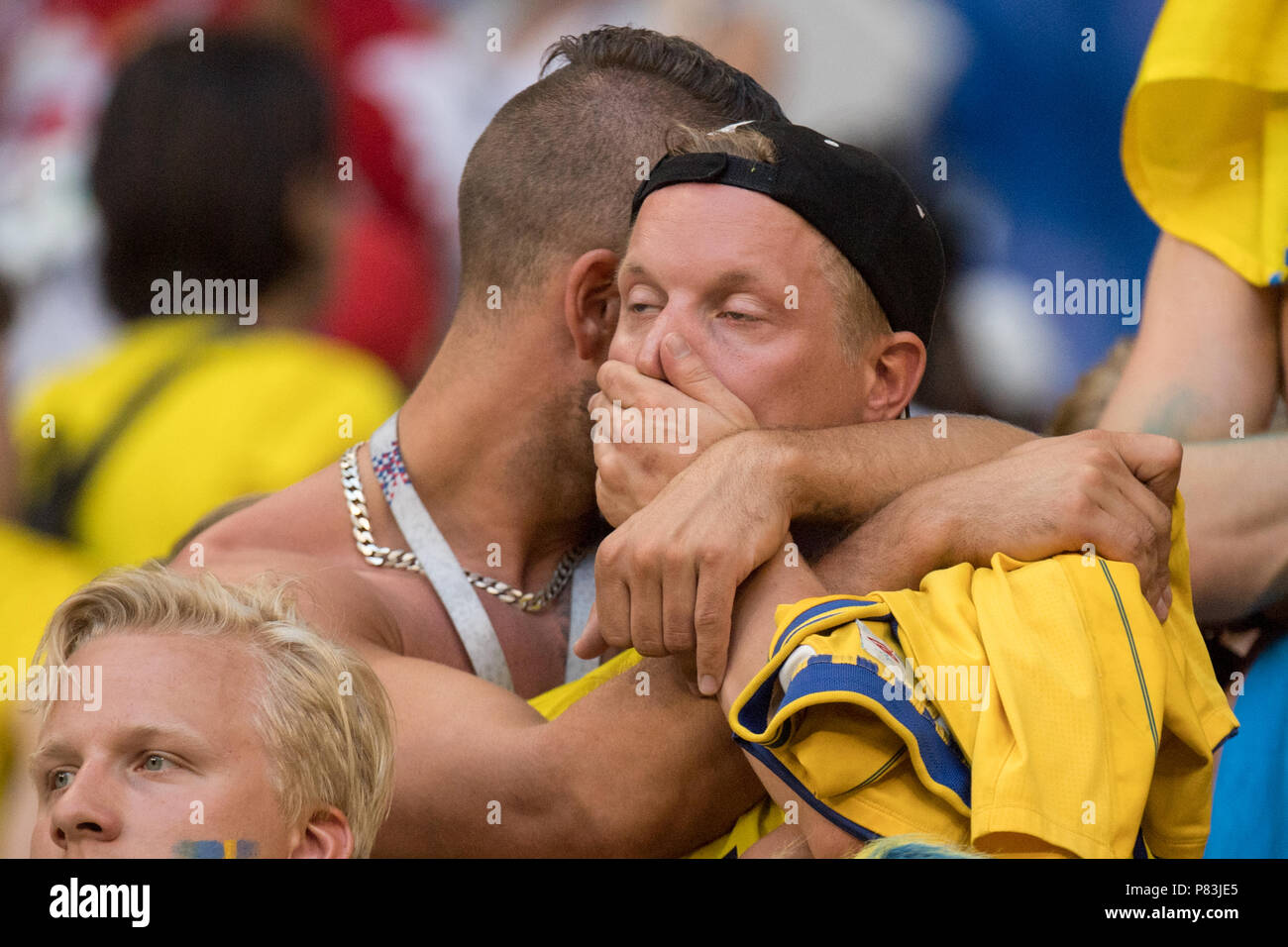 Samara, Russland. 07th July, 2018. Swedish fans are disappointed ...