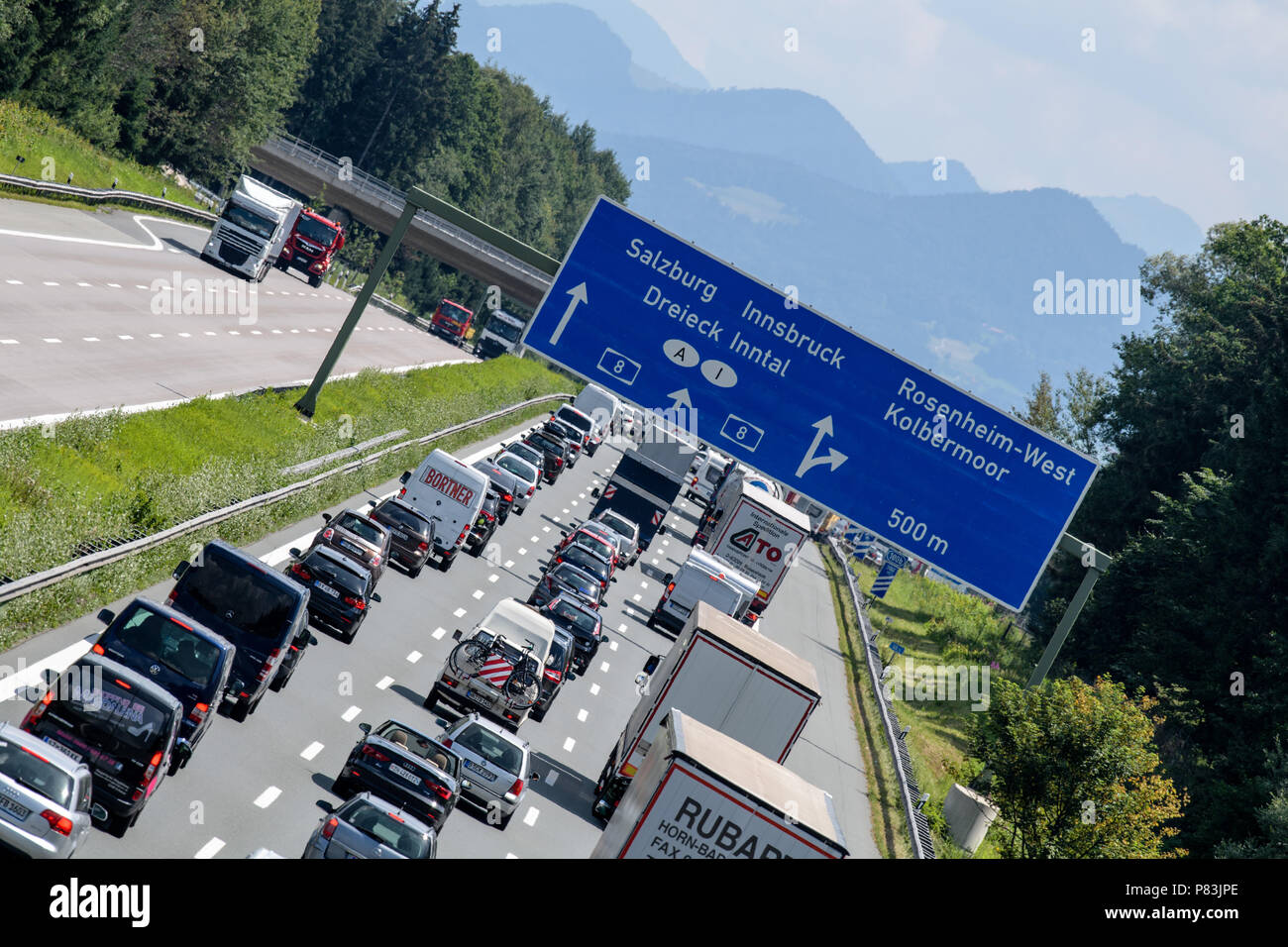 Rosenheim, Germany. 09th July, 2018. Dense traffic on the A8 freeway in ...