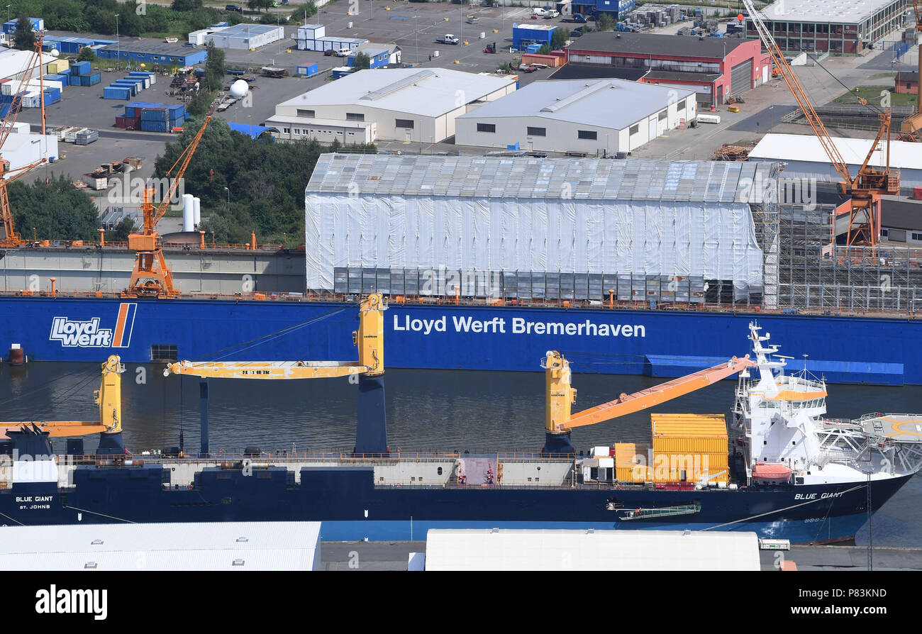 Bremerhaven, Germany. 15th June, 2018. The aerial view shows a ship ...