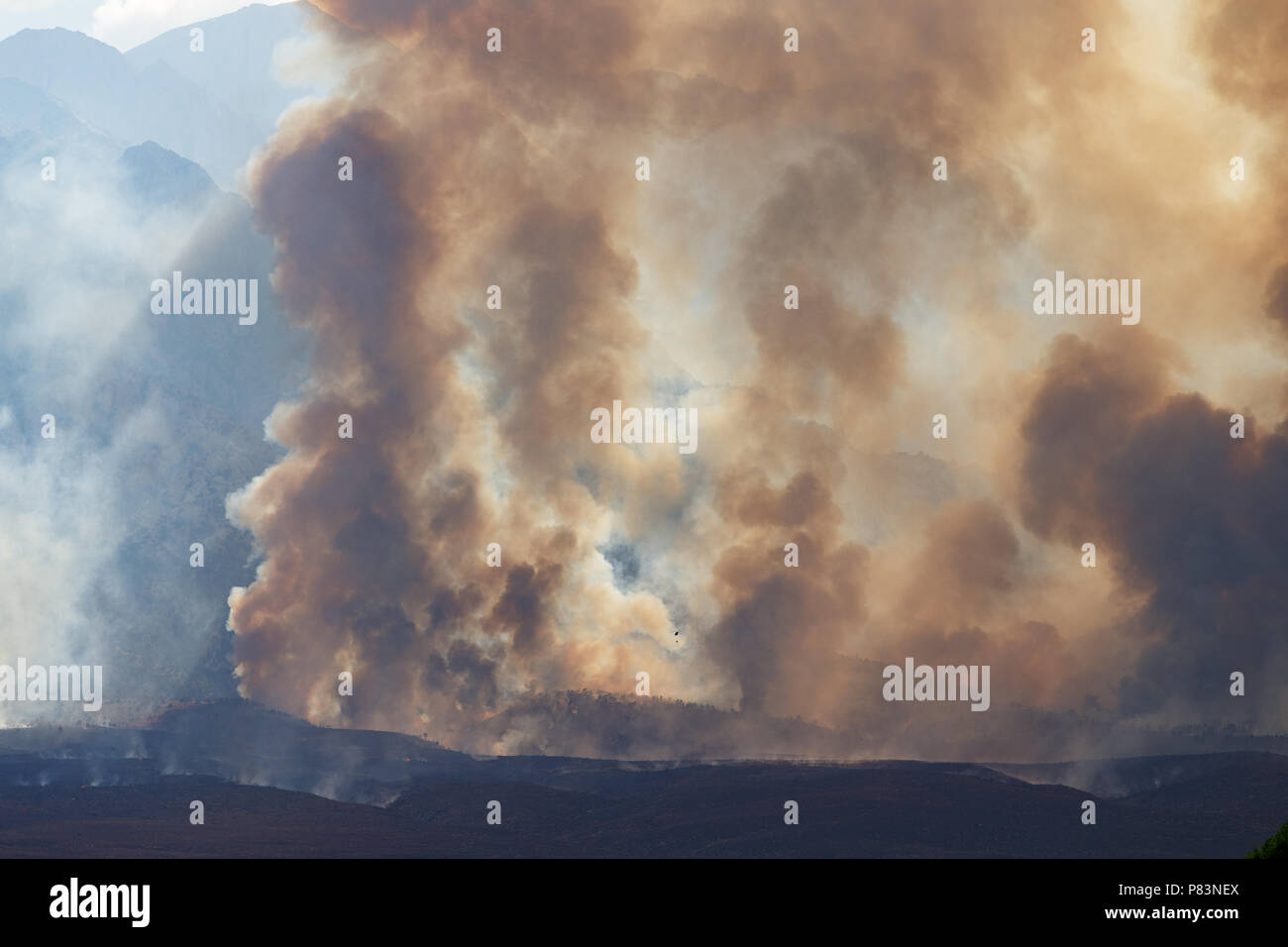 Alabama Hills, Lone Pine, CA. July 8, 2018. The Georges Fire burns in ...