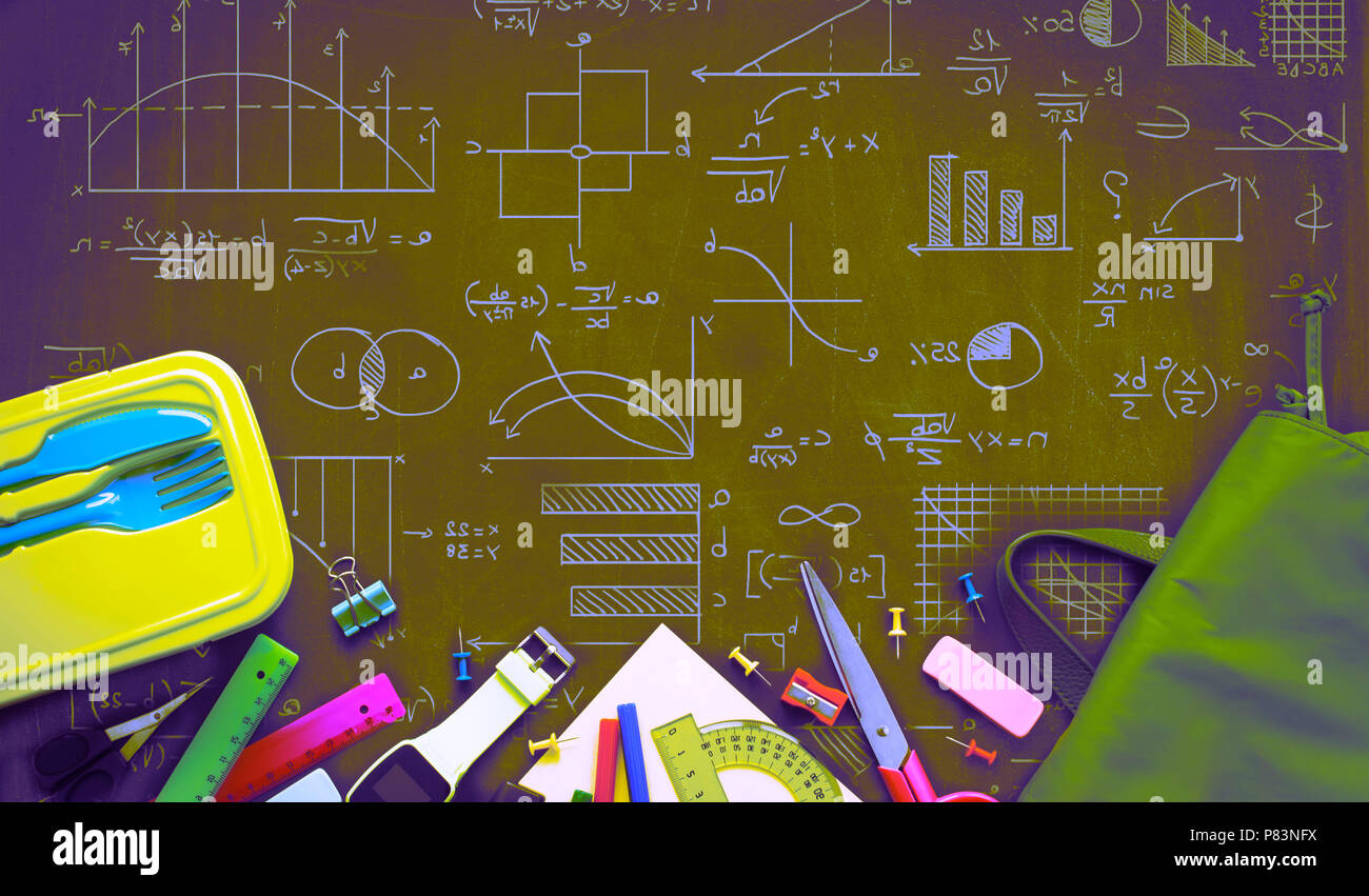 Surrealism Banner Concept back to school apple backpack stationery on ...