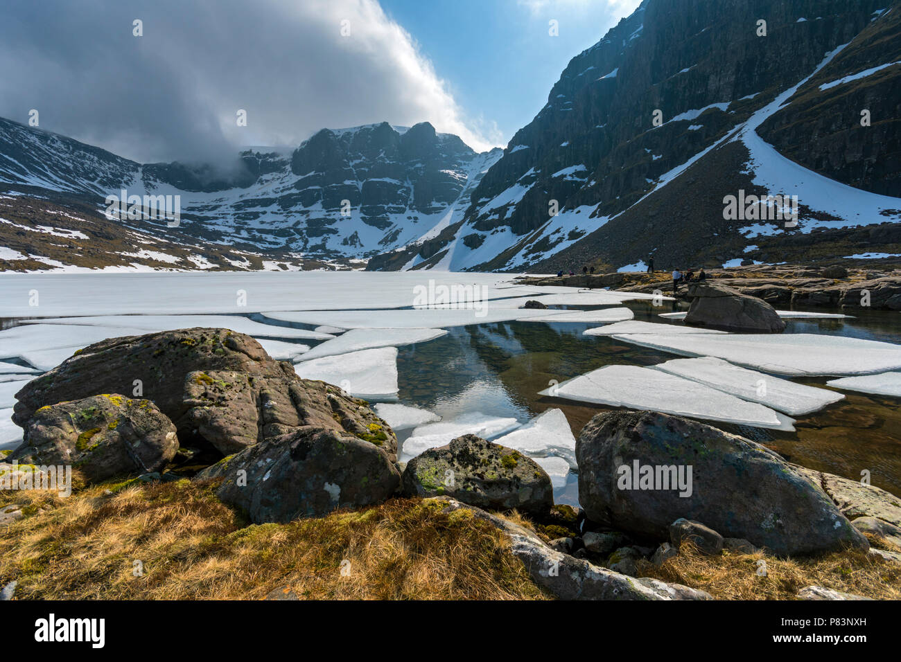 Ice covered Lochan Coire Mhic Fhearchair, and the Triple Buttress ...
