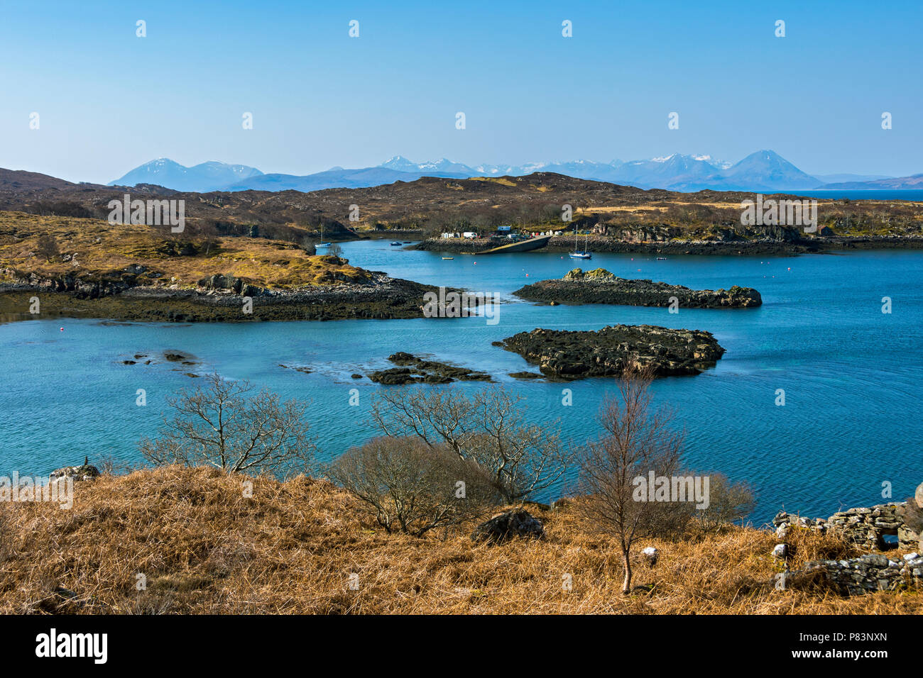 The Cuillin Hills of Skye across Poll Creadha Bay at Camusterrach on ...