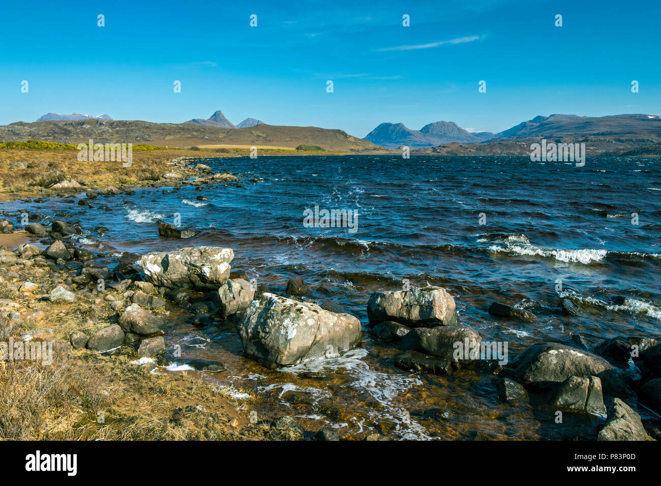 Stac Pollaidh (Stac Polly) and the Ben More Coigach range over Loch ...